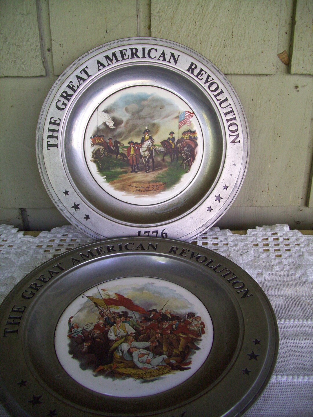 Two Vintage Pewter Patriotic Plates, Great American Revolution ...