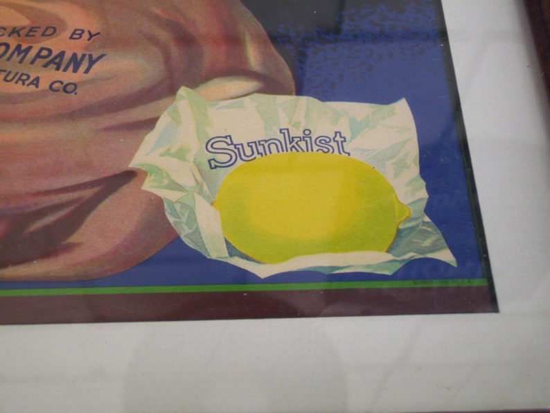 Vintage Framed Santa Claus Picture, Sunkist Lemon Christmas Crate Label ...