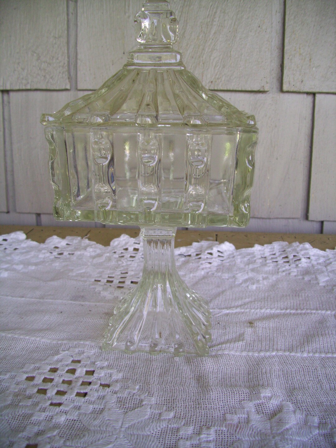 Vintage EAPG Clear Glass Covered Compote, Pedestal Candy Dish 11" - Etsy