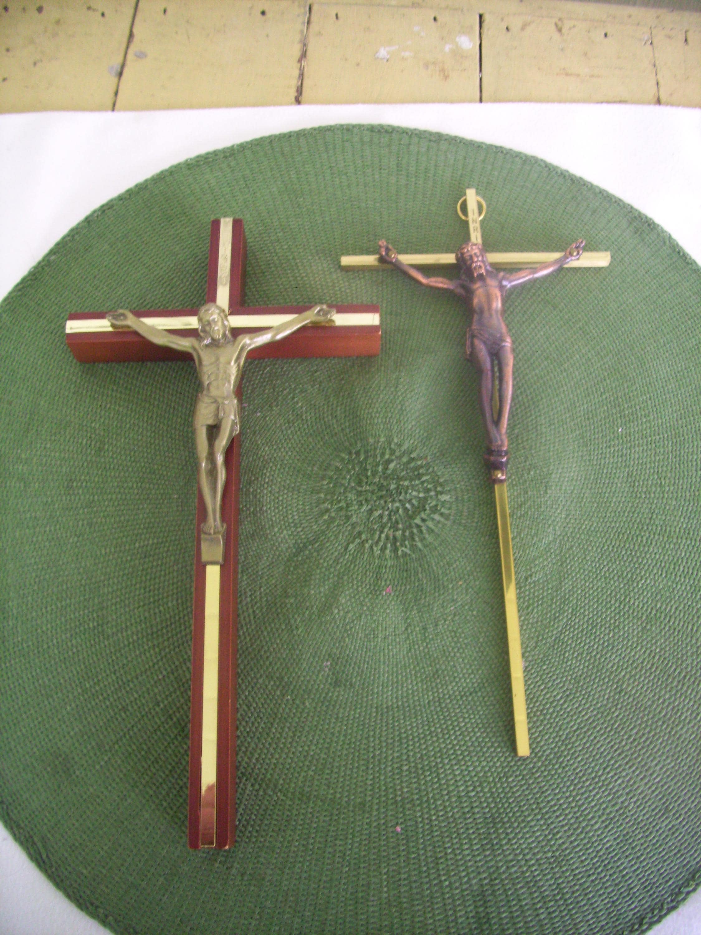 Two Vintage INRA Wall Crucifixes 10", Catholic Religious, Brass Wall ...