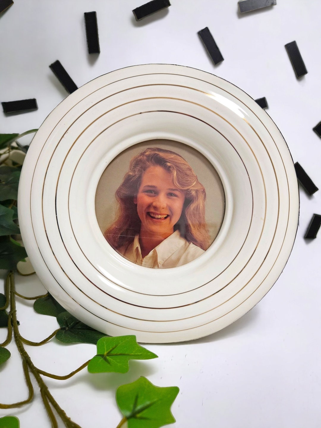 Vintage 80's Round Ceramic Photo Frame - Etsy