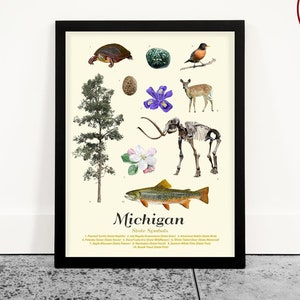 Michigan State Symbols Typology Poster, Michigan State Wall Art ...