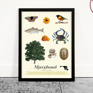 Maryland State Symbols Art Print: Typology Poster, Baltimore Home Decor ...