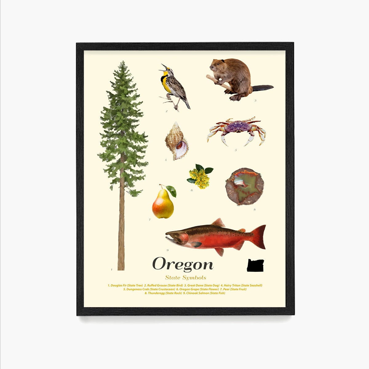 Oregon State Symbols Art Print: Pacific Northwest Home Decor - Etsy