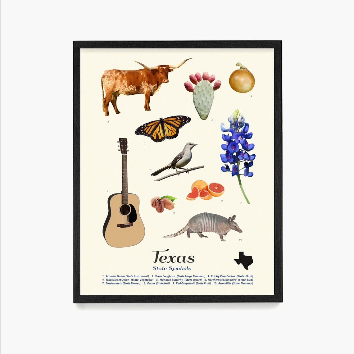 Texas State Symbols Typology Poster Texas Wall Art Texas - Etsy
