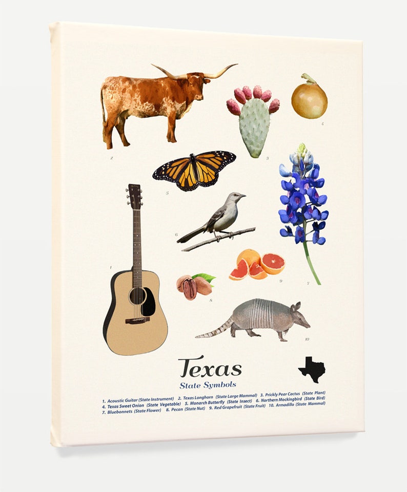 Texas State Symbols Typology Poster Texas Wall Art Texas - Etsy