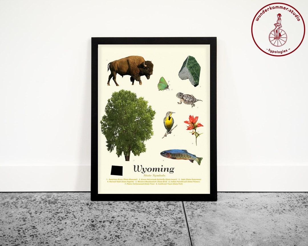 Wyoming State Symbols Typology Poster, Wyoming Wildlife Wall Art ...