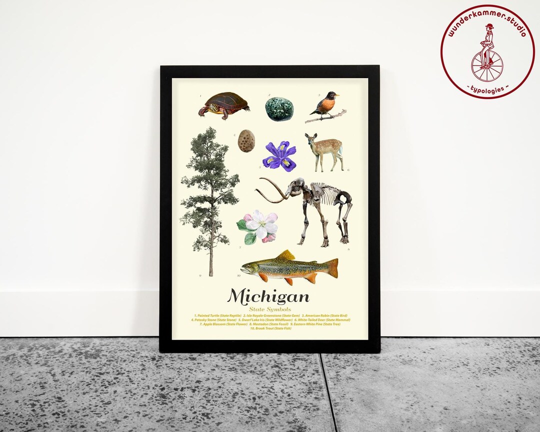 Michigan State Symbols Typology Poster, Michigan State Wall Art ...