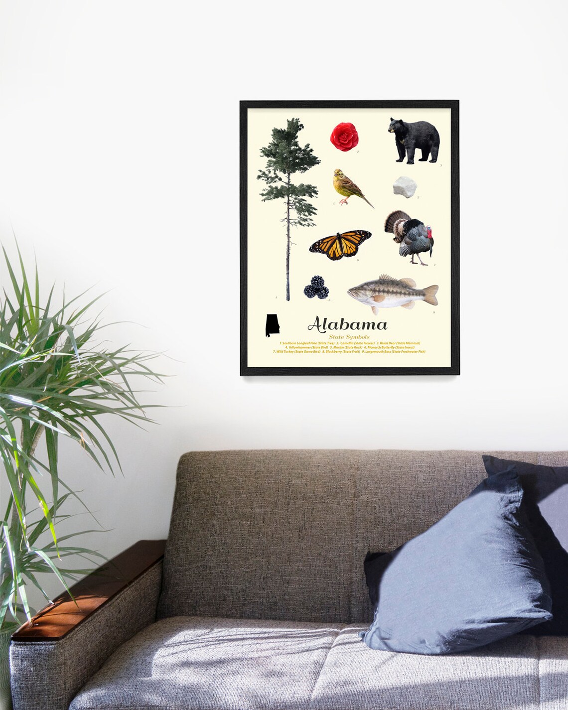 Alabama State Symbols Art Print: Yellowhammer, Blackberry, Camellia - Etsy