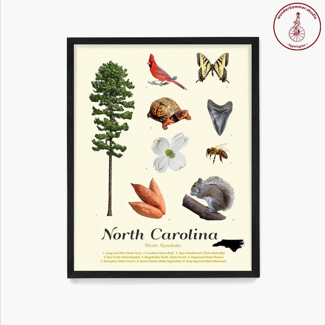 North Carolina State Symbols Typology Poster, North Carolina Wall Art ...