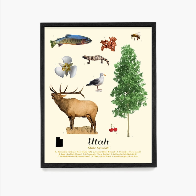 Utah State Symbols Poster Utah Wall Art Utah Home Decor - Etsy