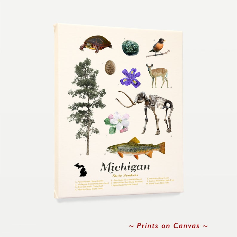 Michigan State Symbols Typology Poster Michigan State Wall - Etsy