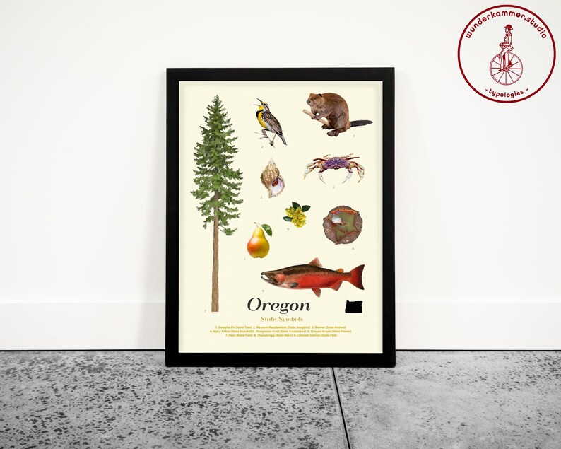 Oregon State Symbols Art Print: Pacific Northwest Home Decor - Etsy