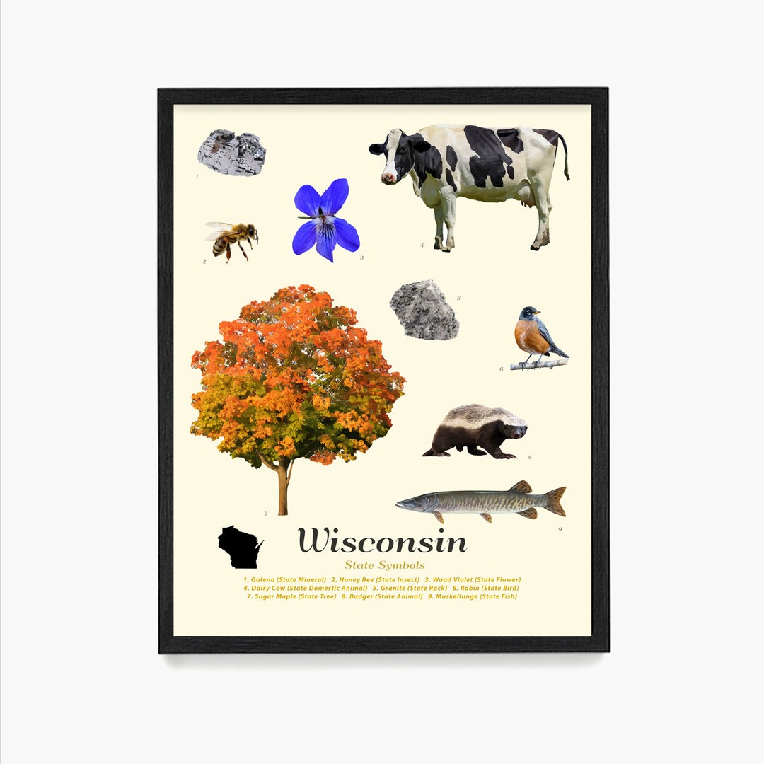 Wisconsin State Symbols Typology Poster, Wisconsin Wall Art, Wisconsin ...