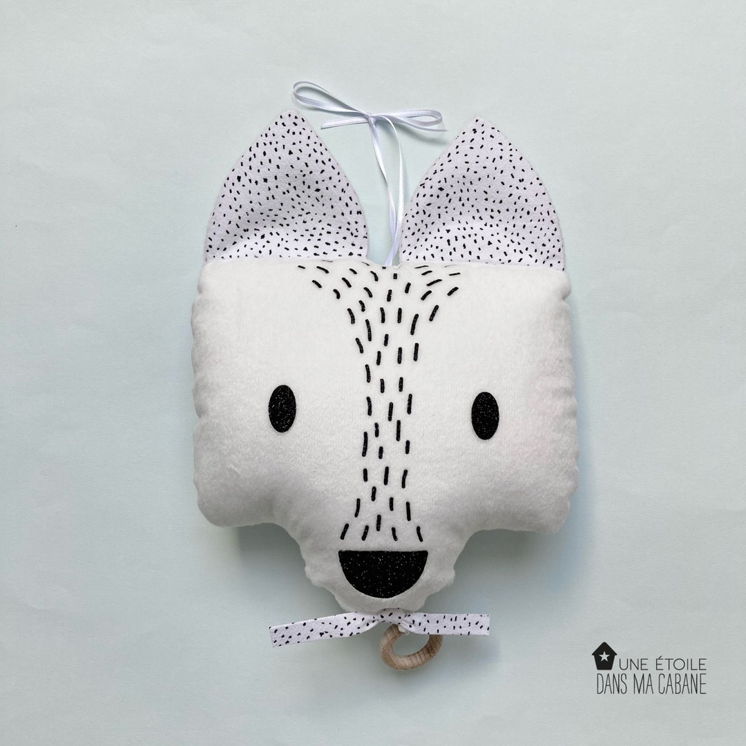 Polar Fox Music Box in White Faux Fur for Baby Girl or Boy Birth Gift ...