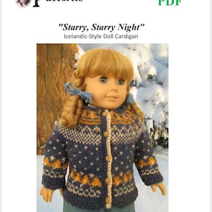 Starry Starry Night Cardigan 18 Inch Doll Clothes Knitting Pattern Fits ...