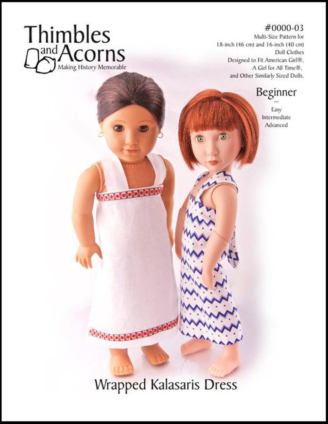 Wrapped Kalasaris Dress 16 and 18 Inch Doll Clothes Pattern Fits AGAT ...