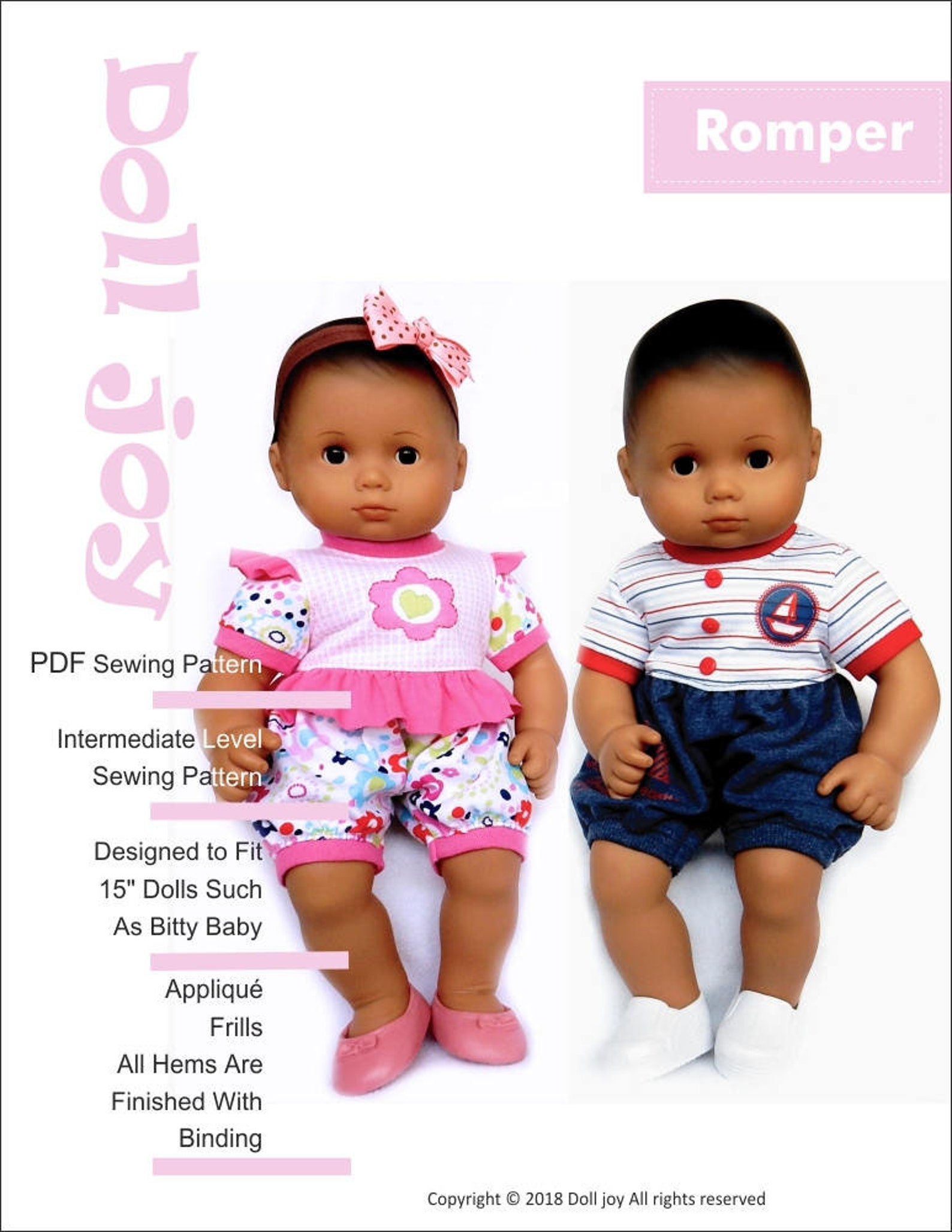 Romper 15 Inch Doll Clothes Pattern Designed to Fit Baby Dolls Such as ...