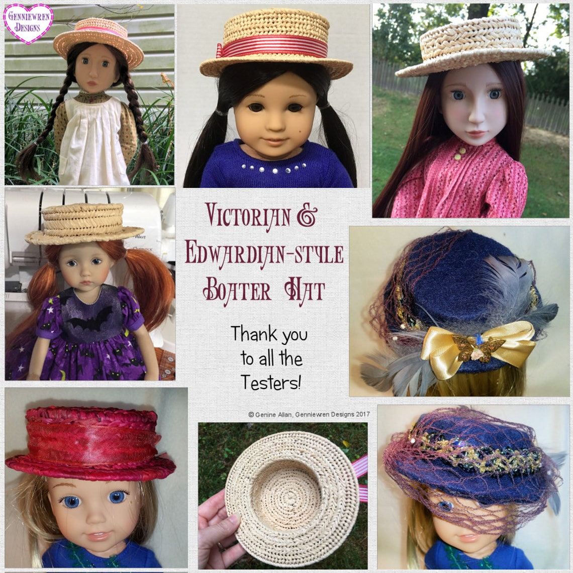 Victorian and Edwardian Style Boater Hat 13-18 Inch Doll Clothes ...
