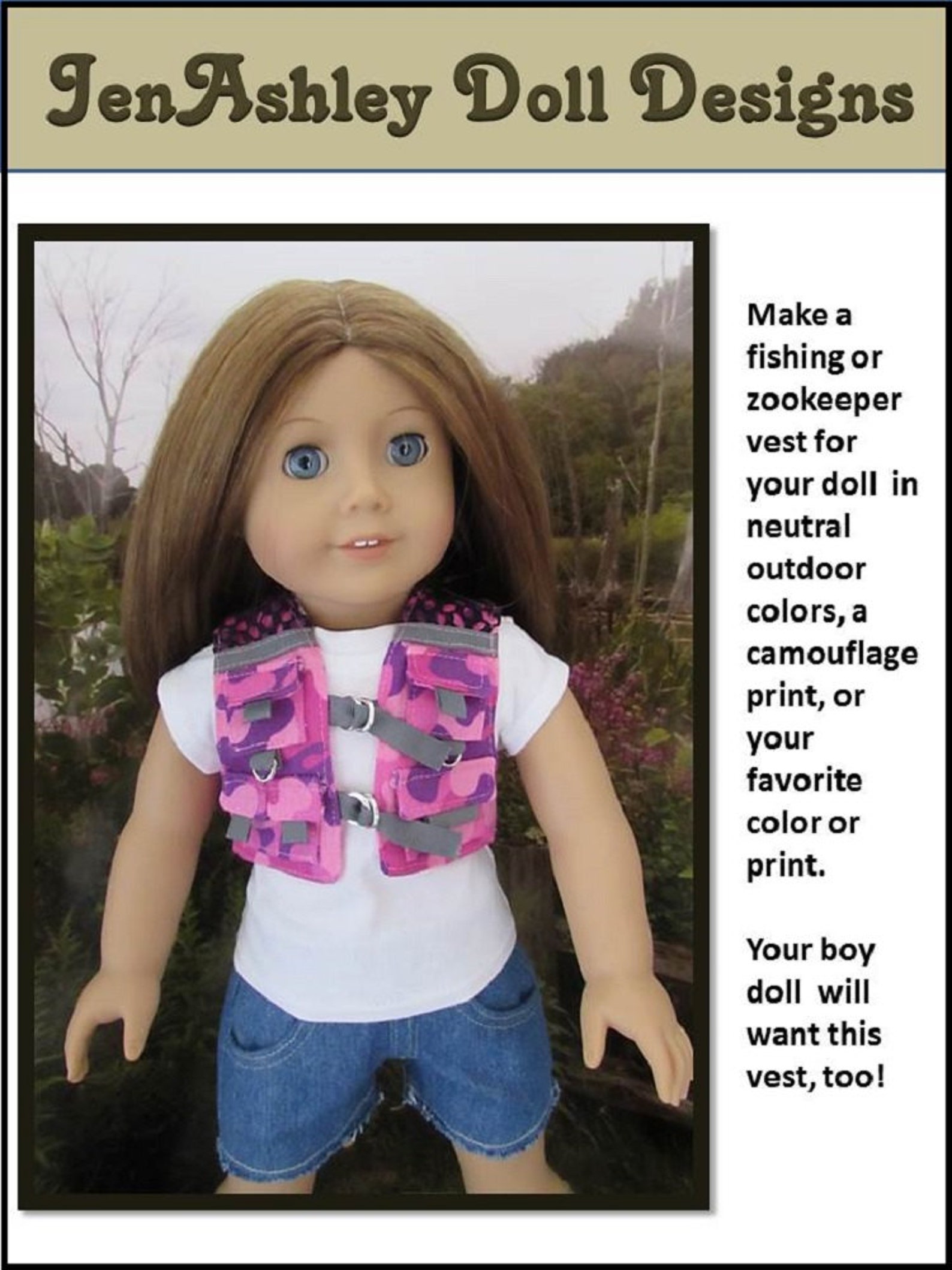 Fishing Vest 18 Inch Doll Clothes Pattern Fits Popular 18