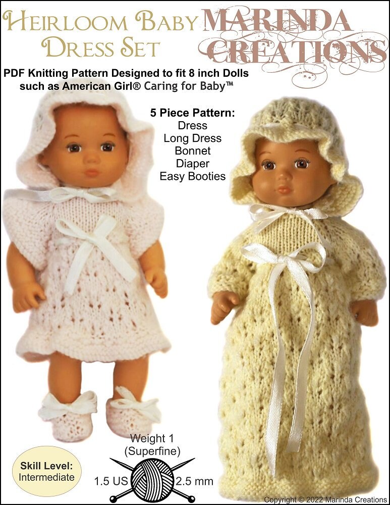 Heirloom Baby Dress Set 8 Inch Baby Doll Clothes Knitting Pattern Fits ...