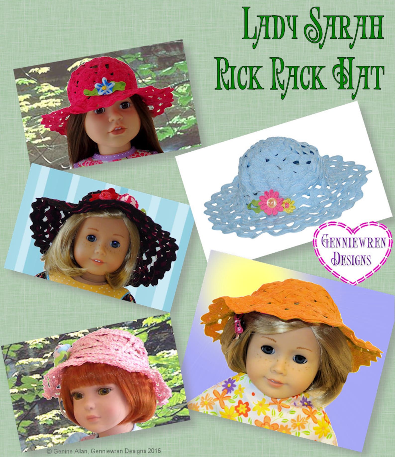 Lady Sarah Rick Rack Hat 18 Inch Doll Clothes Pattern Fits Popular 18 ...