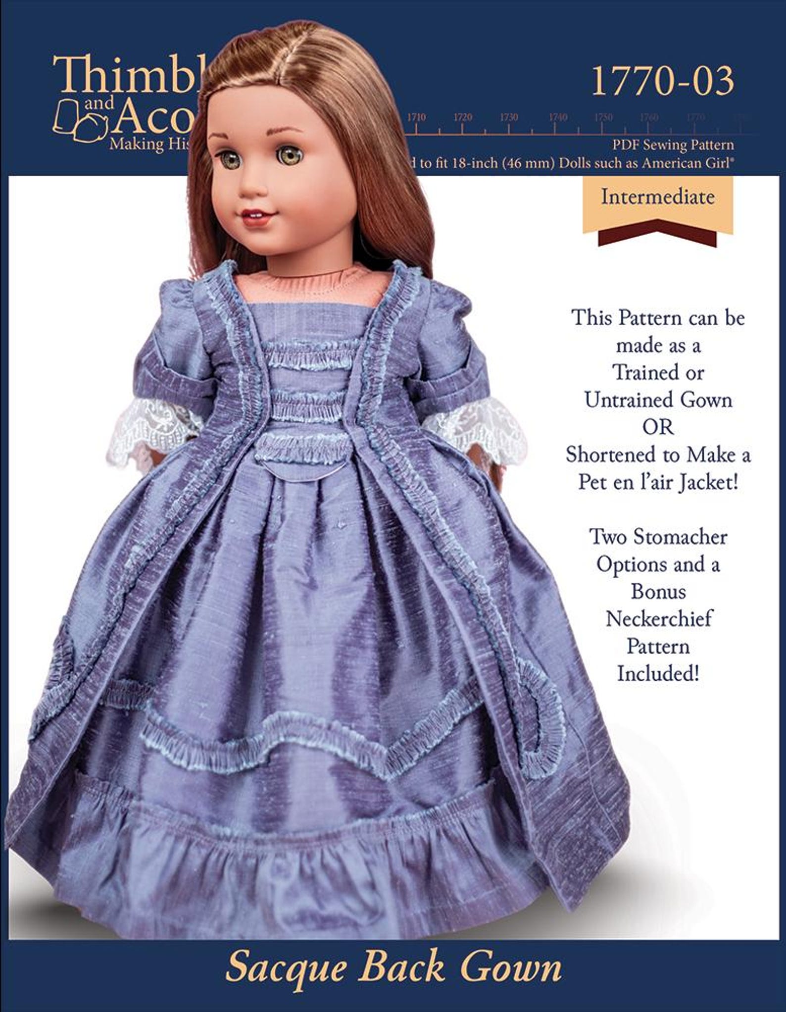Sacque Back Gown and Pet En L'ier 18 Inch Doll Clothes Pattern Fits ...