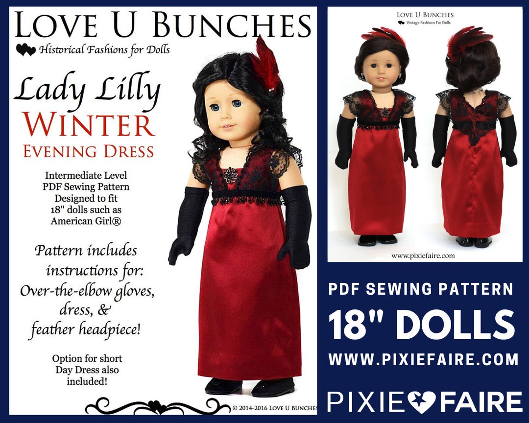 Lady Lilly Winter Evening Dress 18 Inch Doll Clothes Pattern Fits Dolls ...