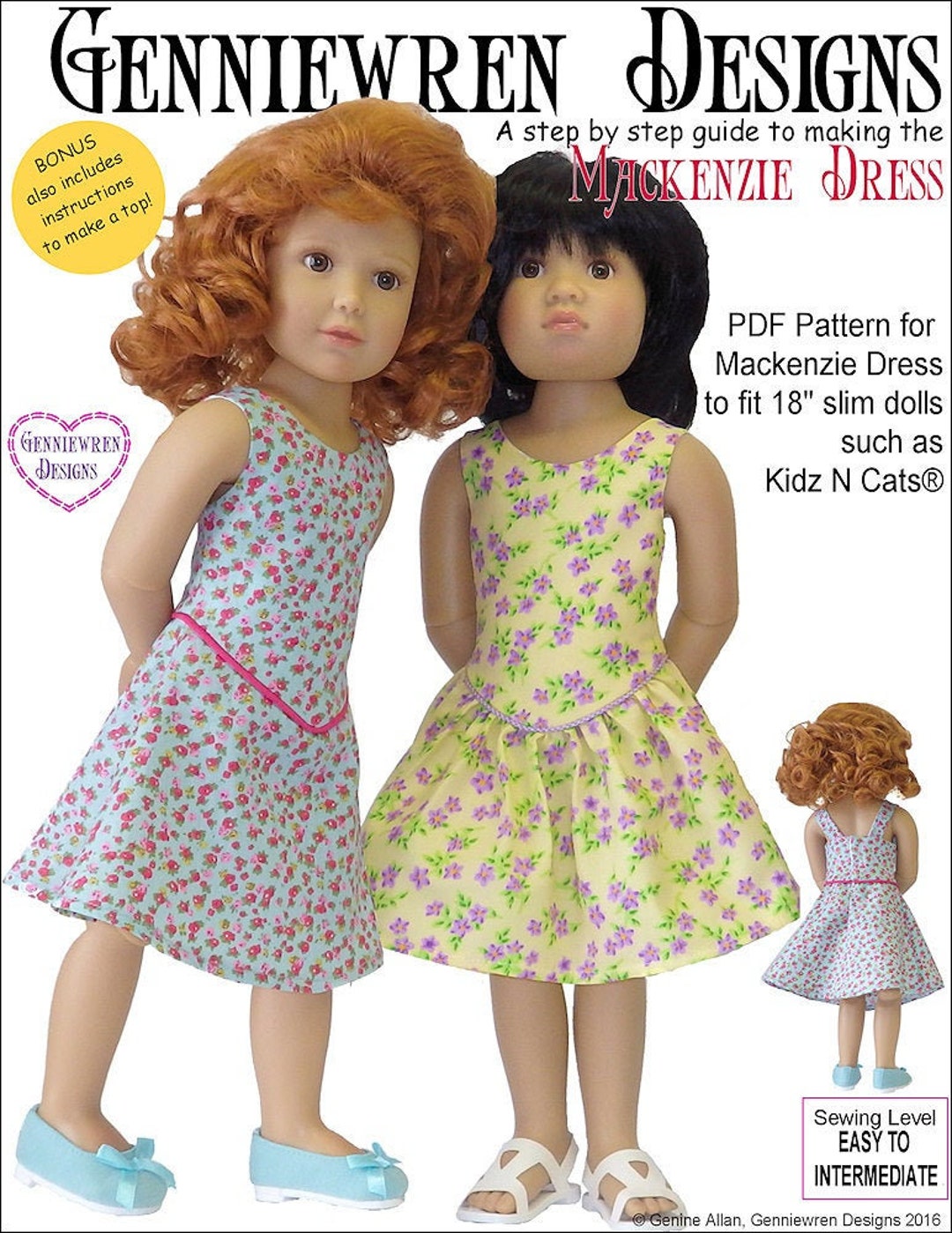 Mackenzie Dress 18 Inch Doll Clothes Pattern Fits SLIM 18” Dolls Such ...
