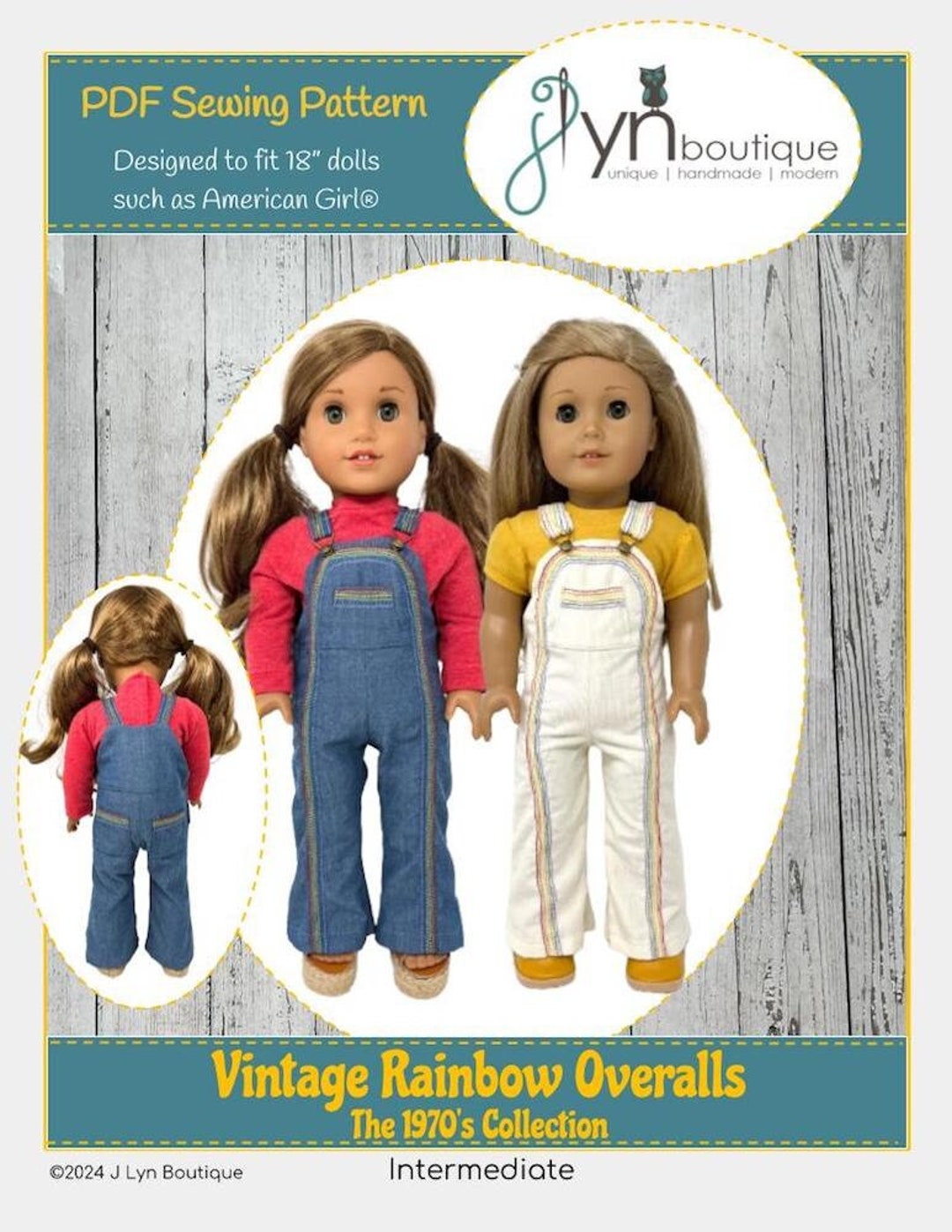 Vintage Rainbow Overalls 18 Inch Doll Clothes Pattern Fits Popular 18 ...