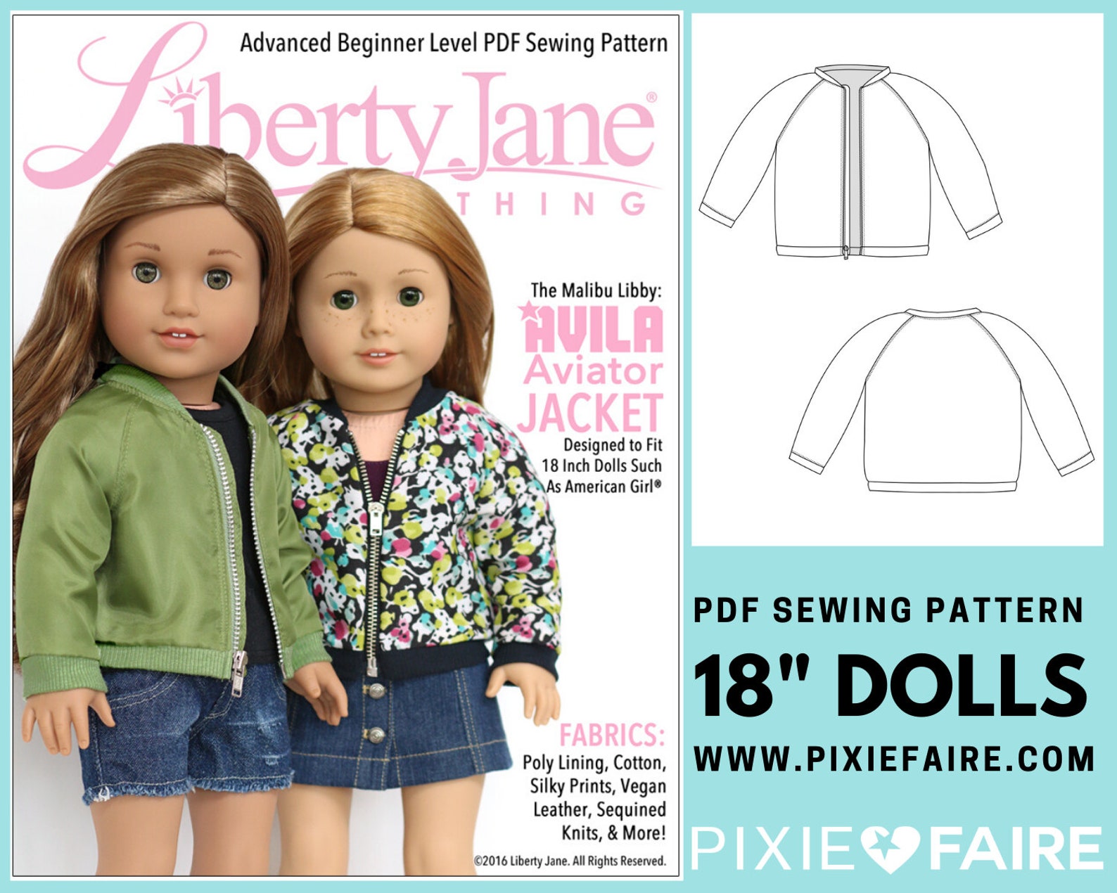 Avila Aviator Jacket 18 Inch Doll Clothes Pattern Fits Dolls | Etsy