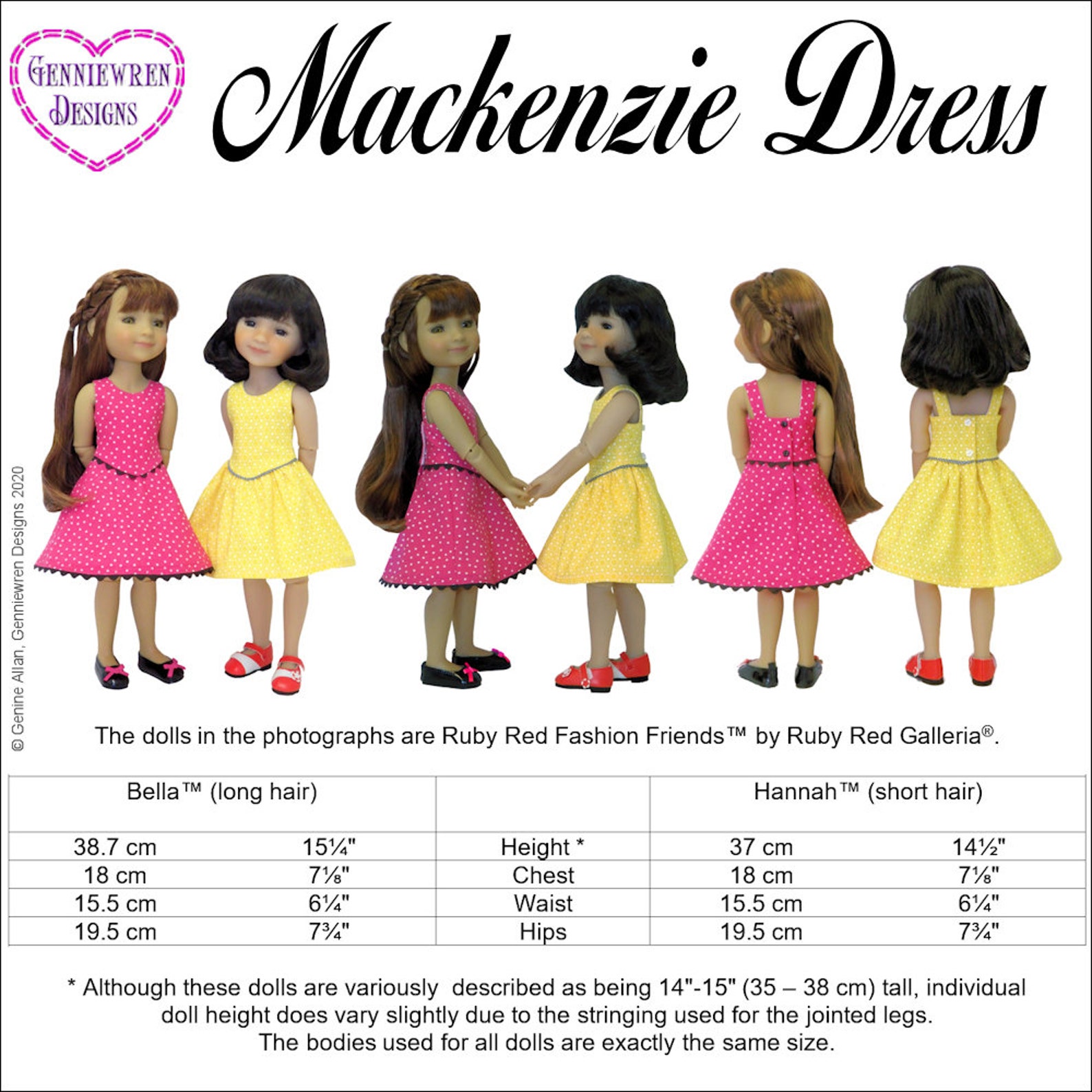 Mackenzie Dress 15 Inch Doll Clothes Pattern Fits Ruby Red Fashion ...
