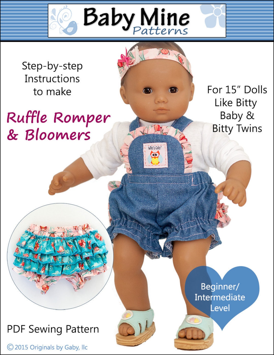 Ruffle Romper & Bloomers 15 Inch Doll Clothes Pattern Fits Baby Dolls ...