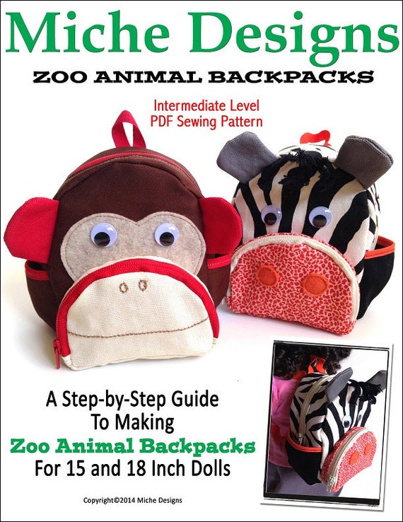 Zoo Animal Backpacks 15-18 Inch Doll Clothes Accessory Pattern - Etsy
