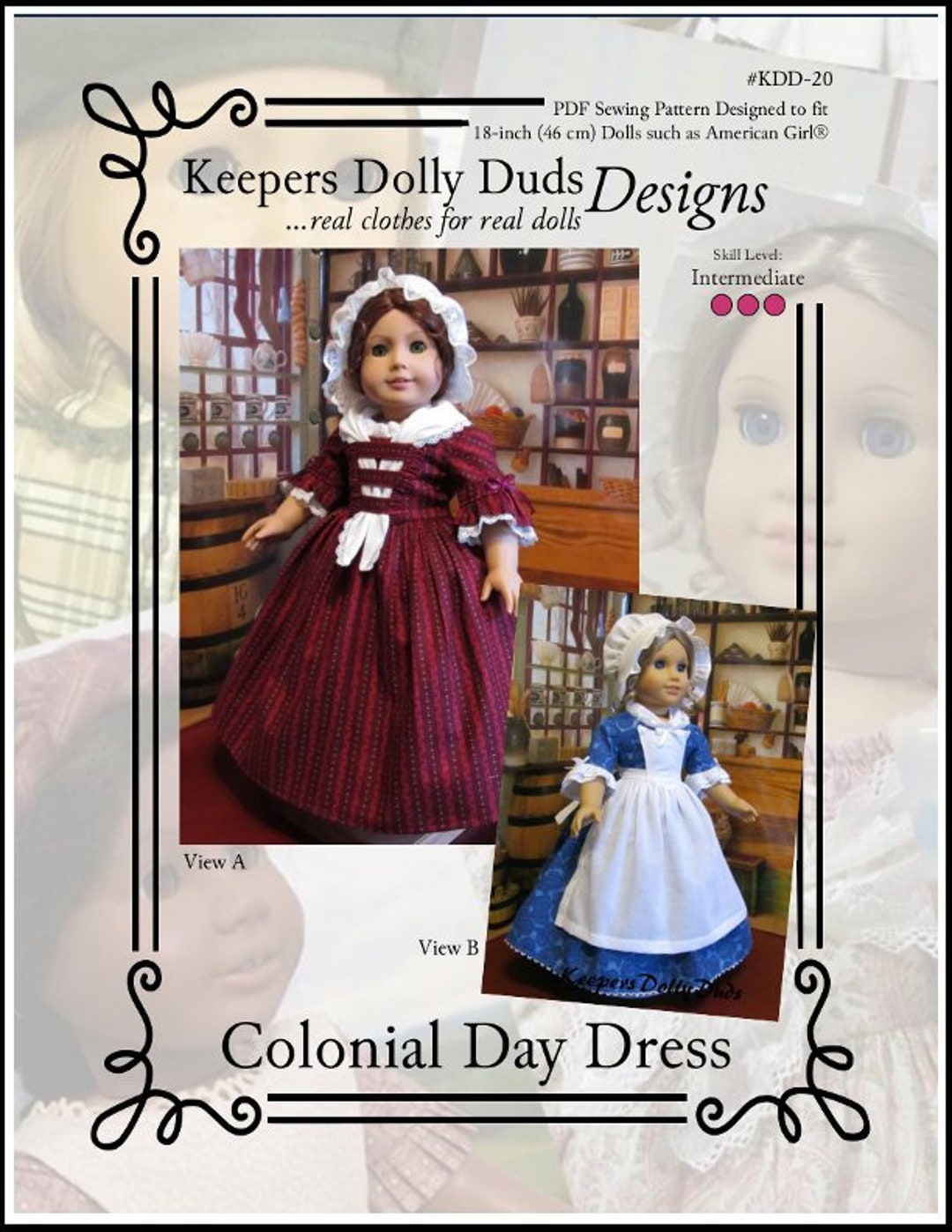 Colonial Day Dress 18 Inch Doll Clothes Pattern Designed to Fit Dolls ...