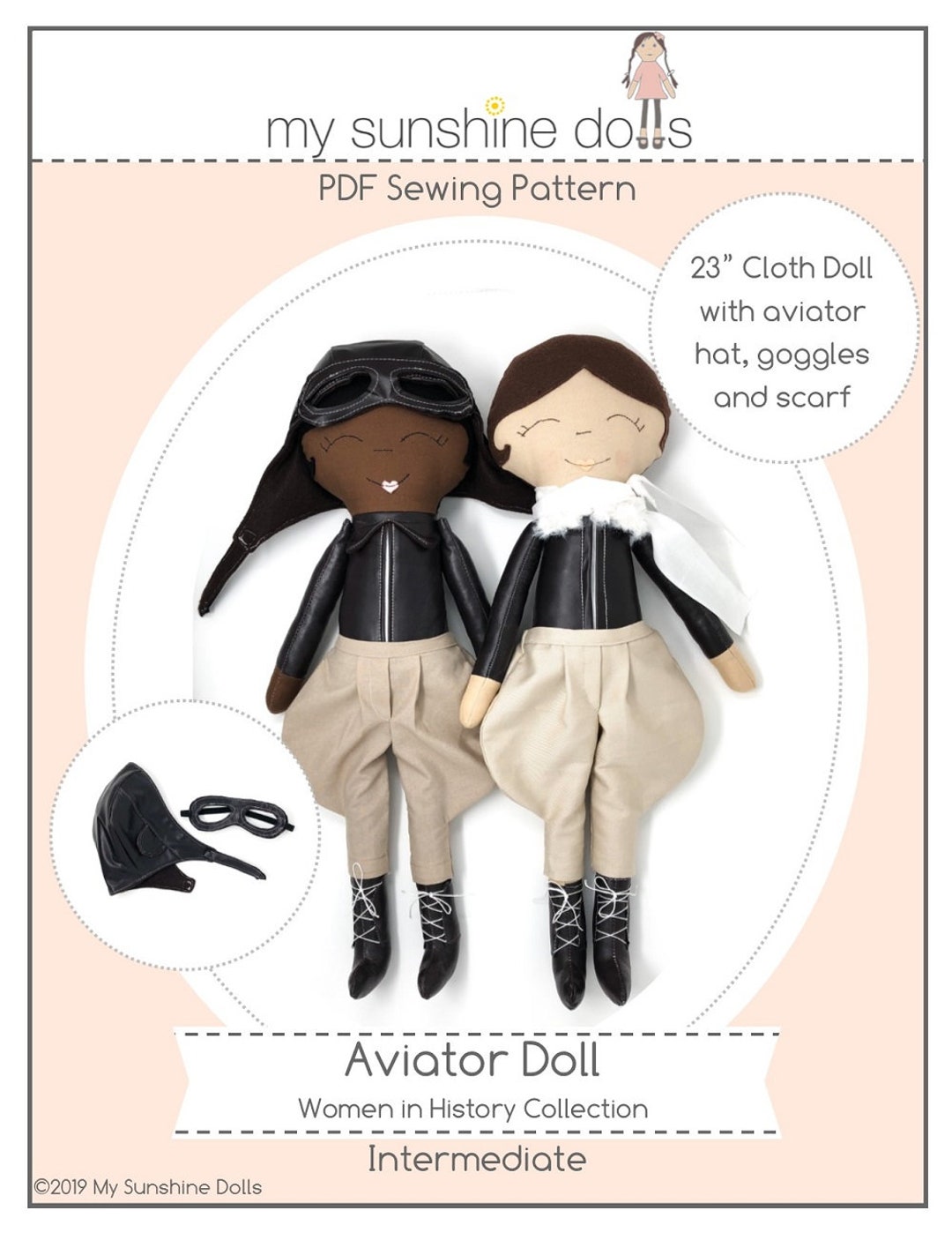 Aviator Doll 23 Inch Cloth Doll With Hat, Scarf, and Goggles Sewing ...