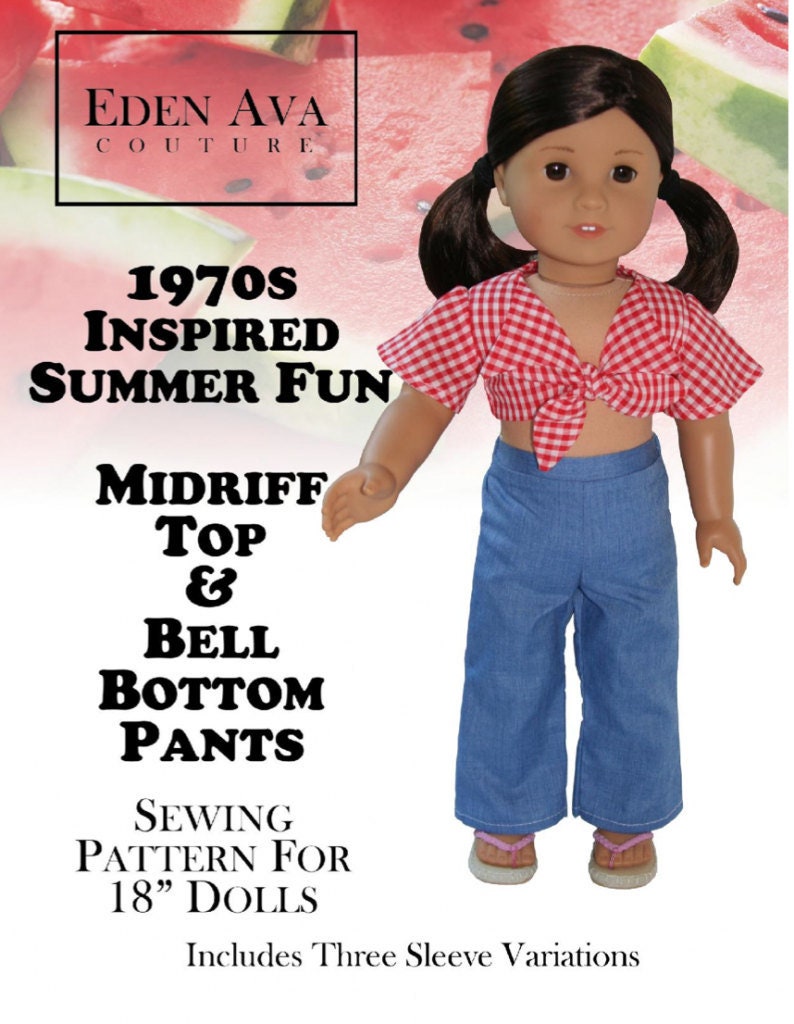 1970s Midriff Top & Bell Bottom Pants 18 Inch Doll Clothes Pattern Fits ...