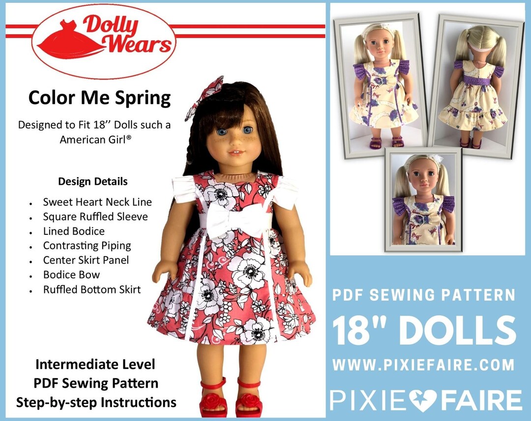 Color Me Spring Dress 18 Inch Doll Clothes Pattern Fits Popular 18 ...