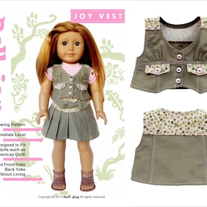Joy Vest 18 Inch Doll Clothes Pattern Fits Dolls Such as American Girl ...