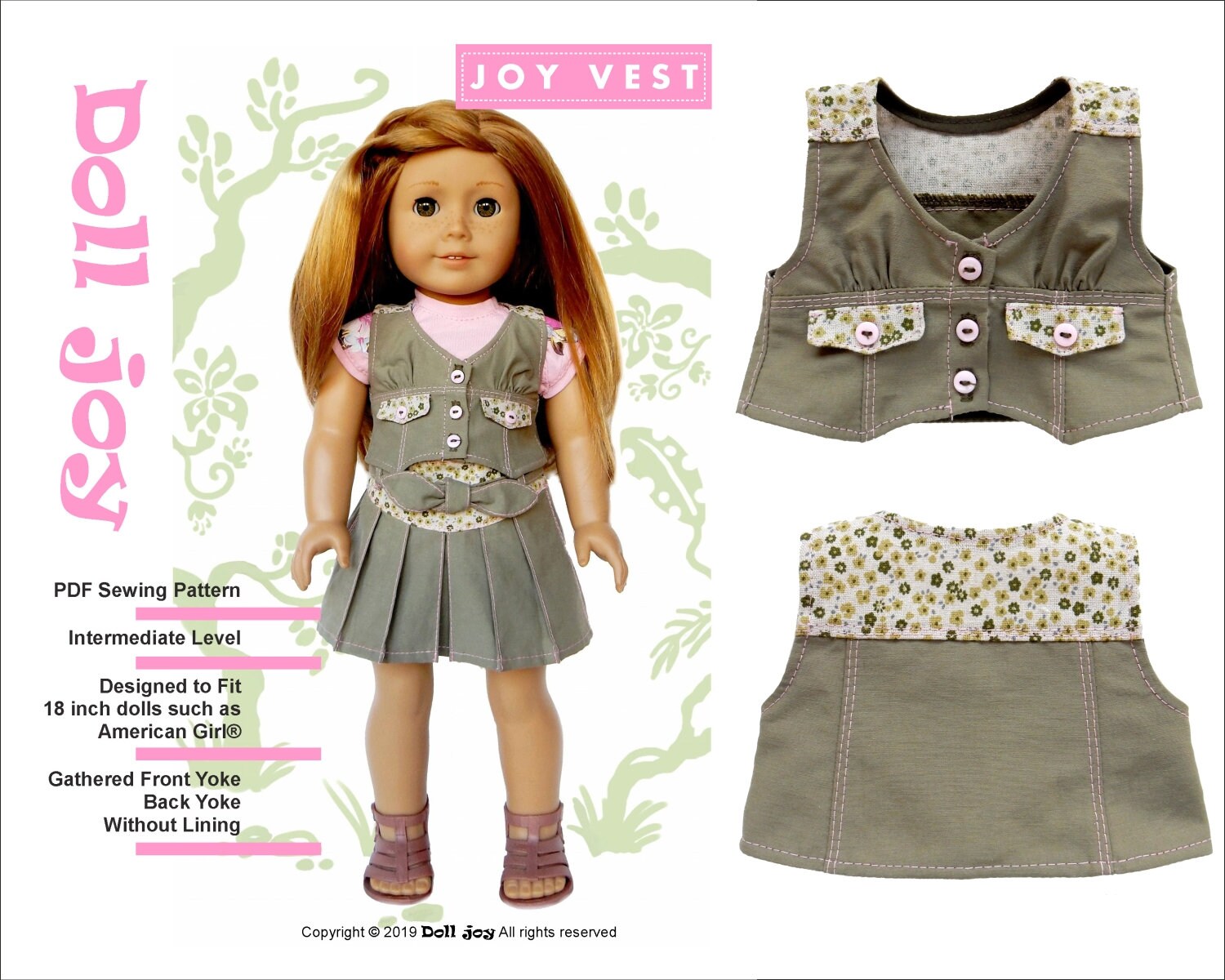 Joy Vest 18 Inch Doll Clothes Pattern Fits Dolls Such as American Girl ...