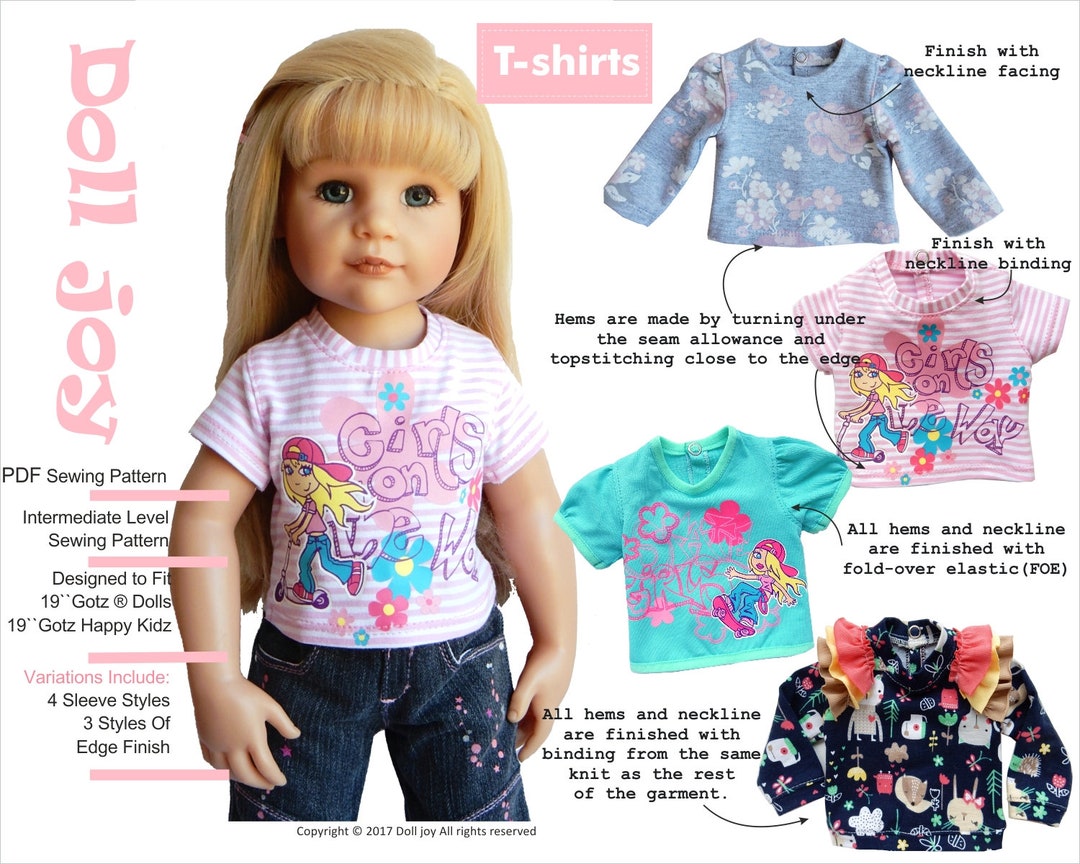 T-shirts 19 Inch Doll Clothes Pattern Fits Dolls Such as Gotz® Hannah ...