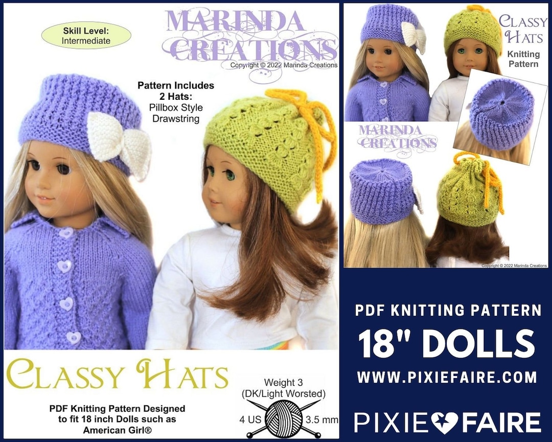 Classy Hats 18 Inch Doll Clothes Knitting Pattern Fits Popular 18 ...