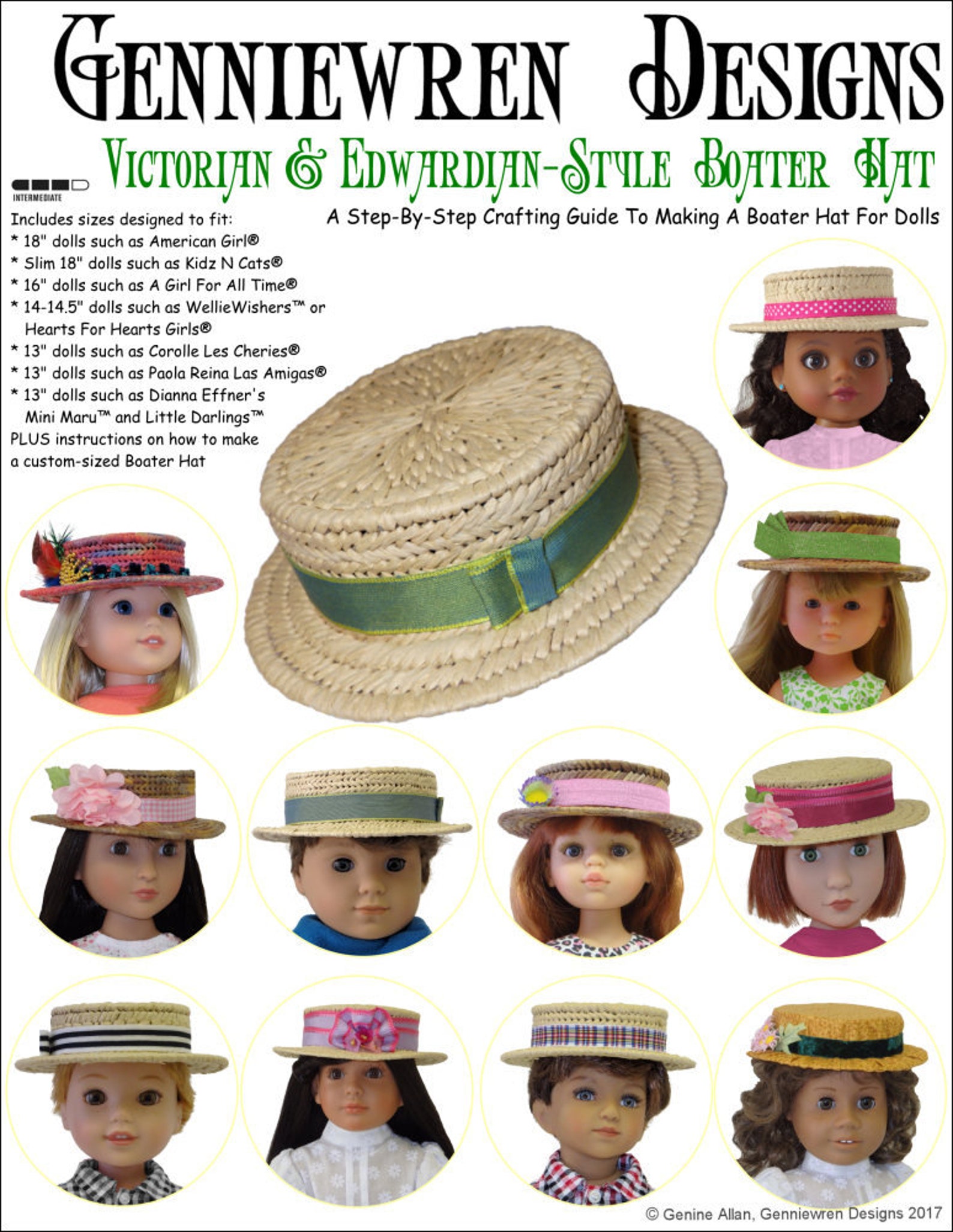 Victorian and Edwardian Style Boater Hat 13-18 Inch Doll Clothes ...