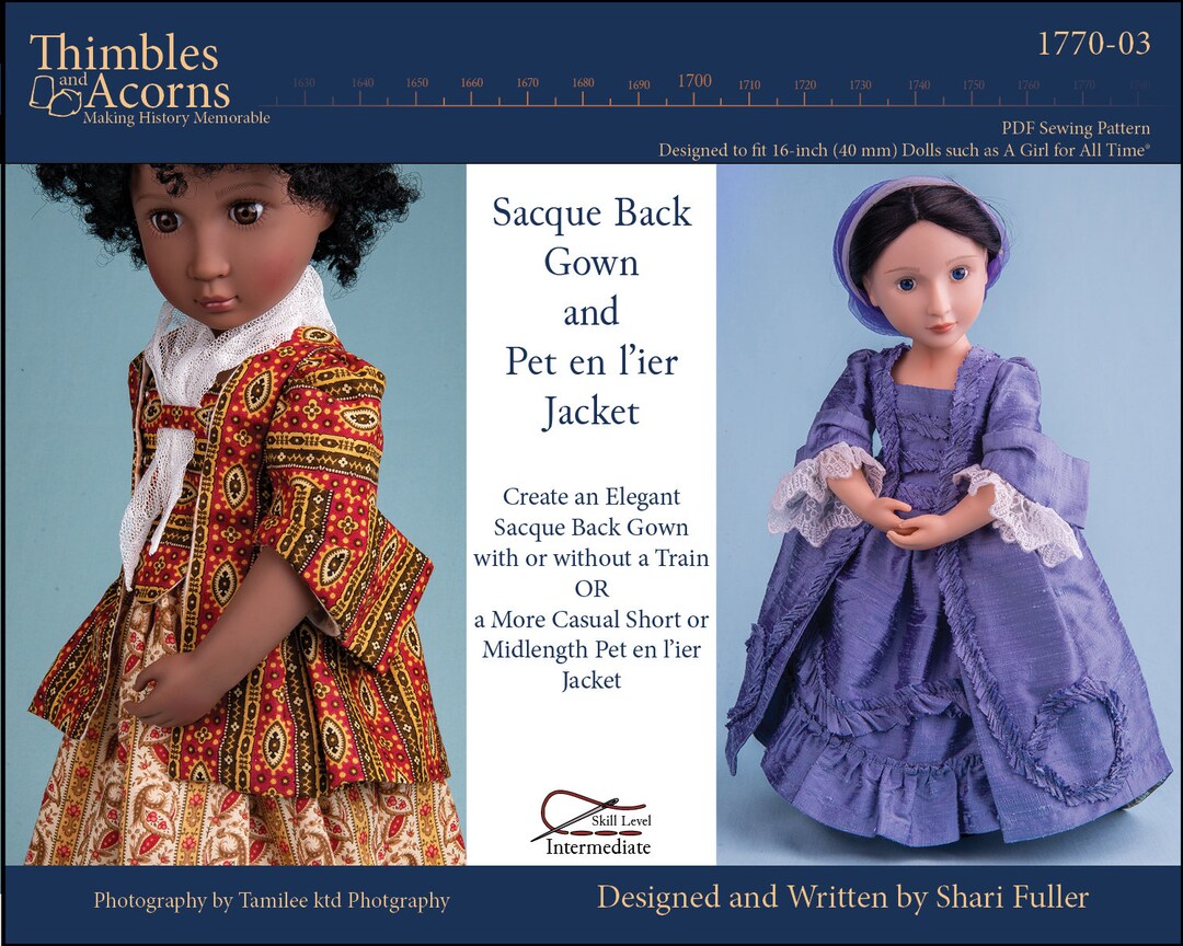 Sacque Back Gown and Pet En L'ier 16 Inch Doll Clothes Pattern Fits A ...