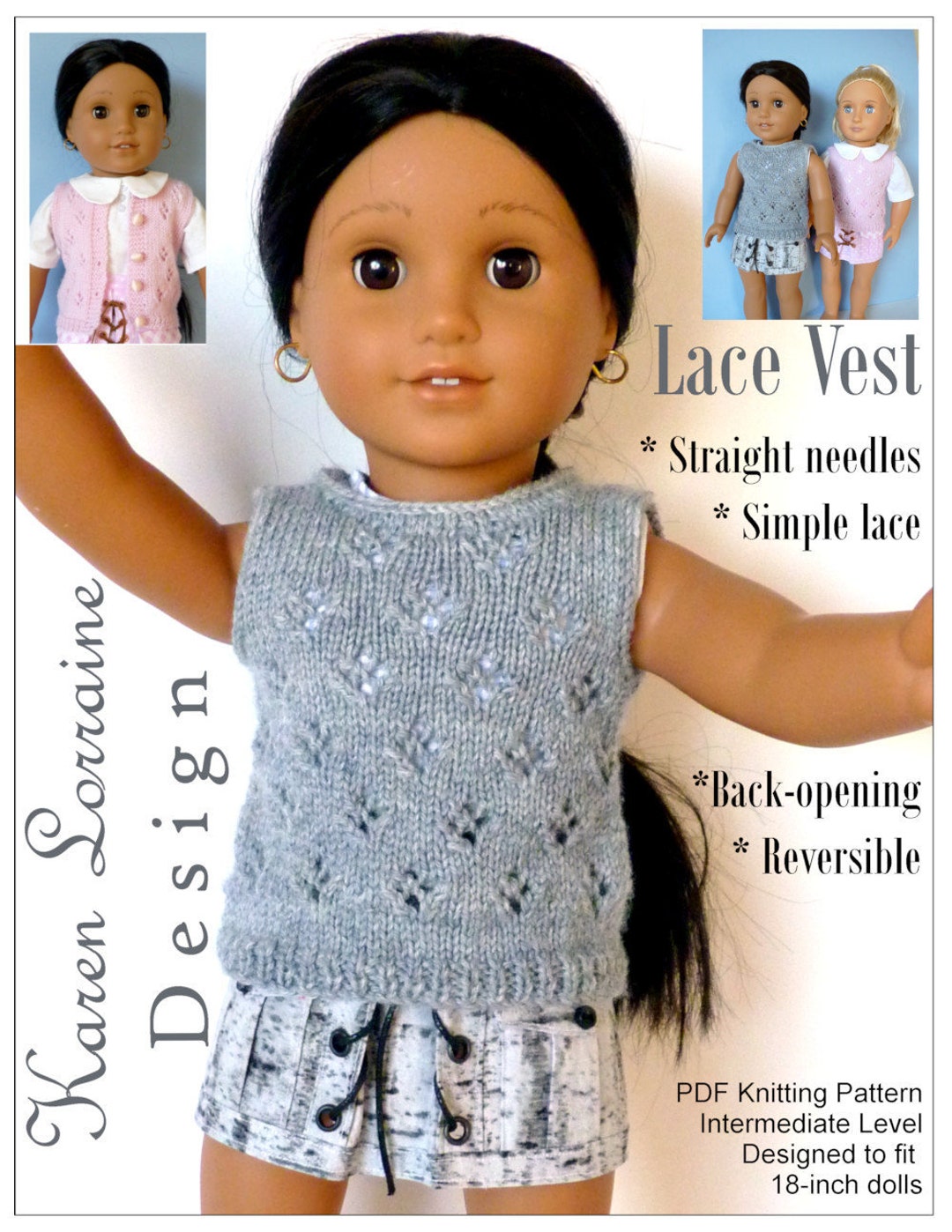 Lace Vest 18 Inch Doll Clothes Knitting Pattern Designed to Fit Dolls ...