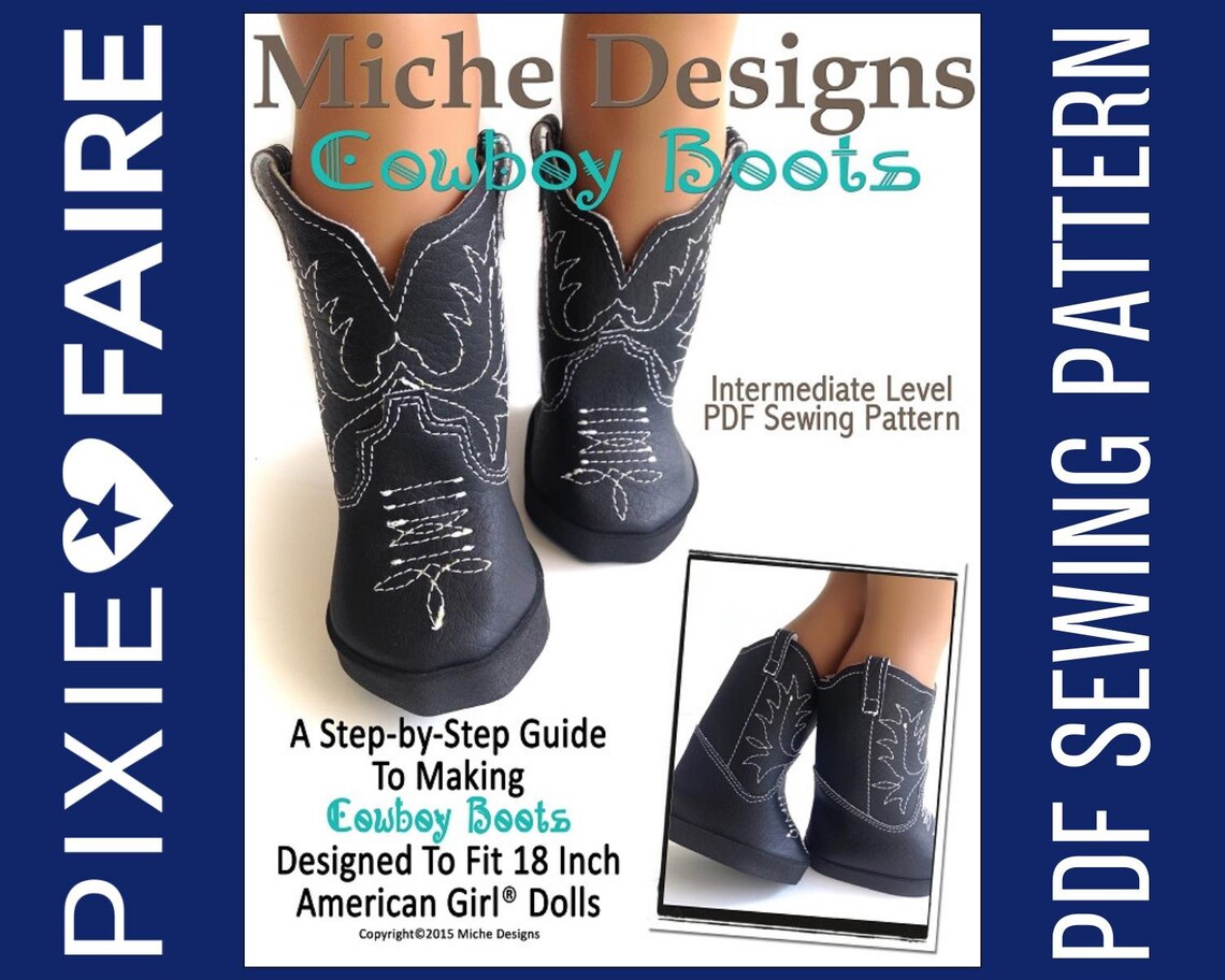 Cowboy Boots 18 Inch Doll Clothes Shoe Pattern Fits Popular 18" Dolls ...