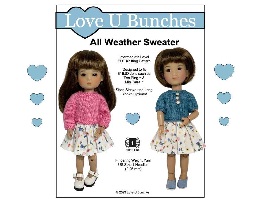 All Weather Sweater Doll Clothes Knitting Pattern Fits 8 Inch BJD Such ...