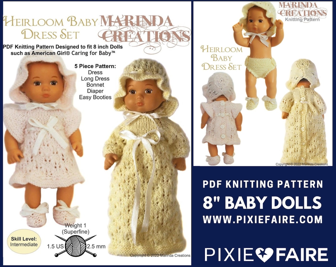 Heirloom Baby Dress Set 8 Inch Baby Doll Clothes Knitting Pattern Fits ...