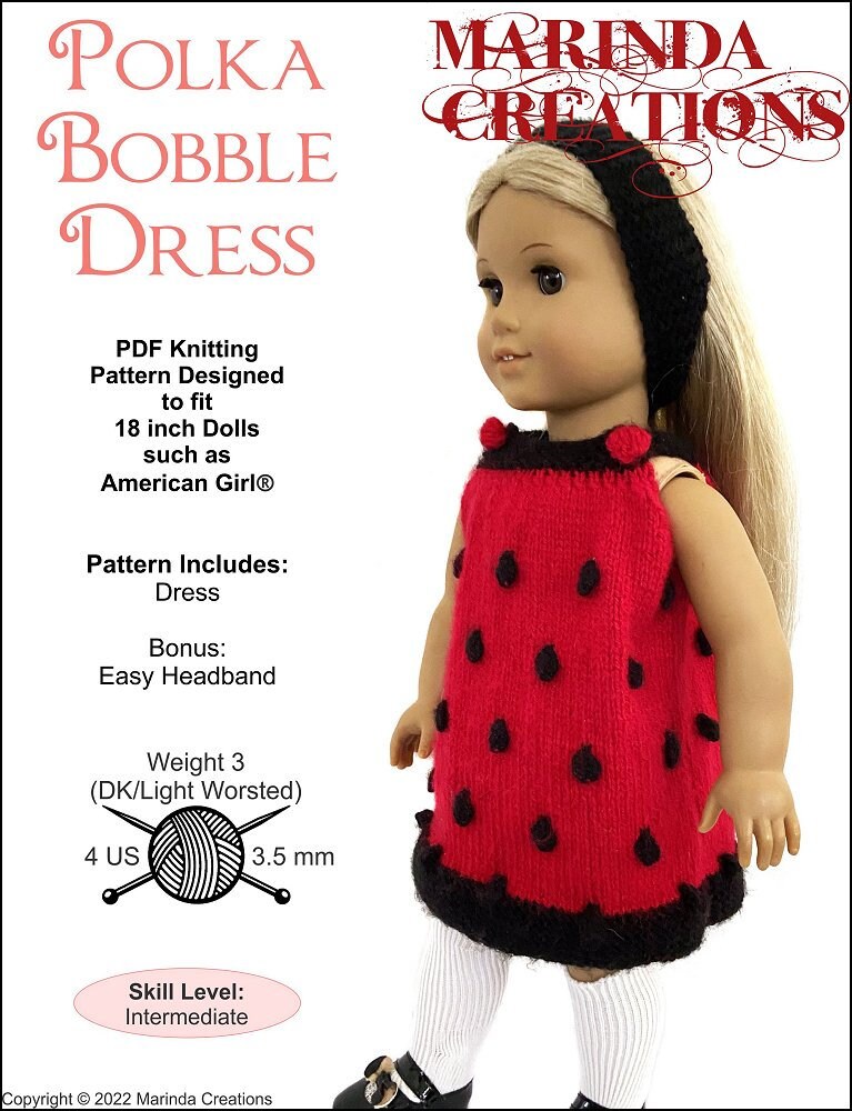Polka Bobble Dress 18 Inch Doll Clothes Knitting Pattern Fits Popular ...