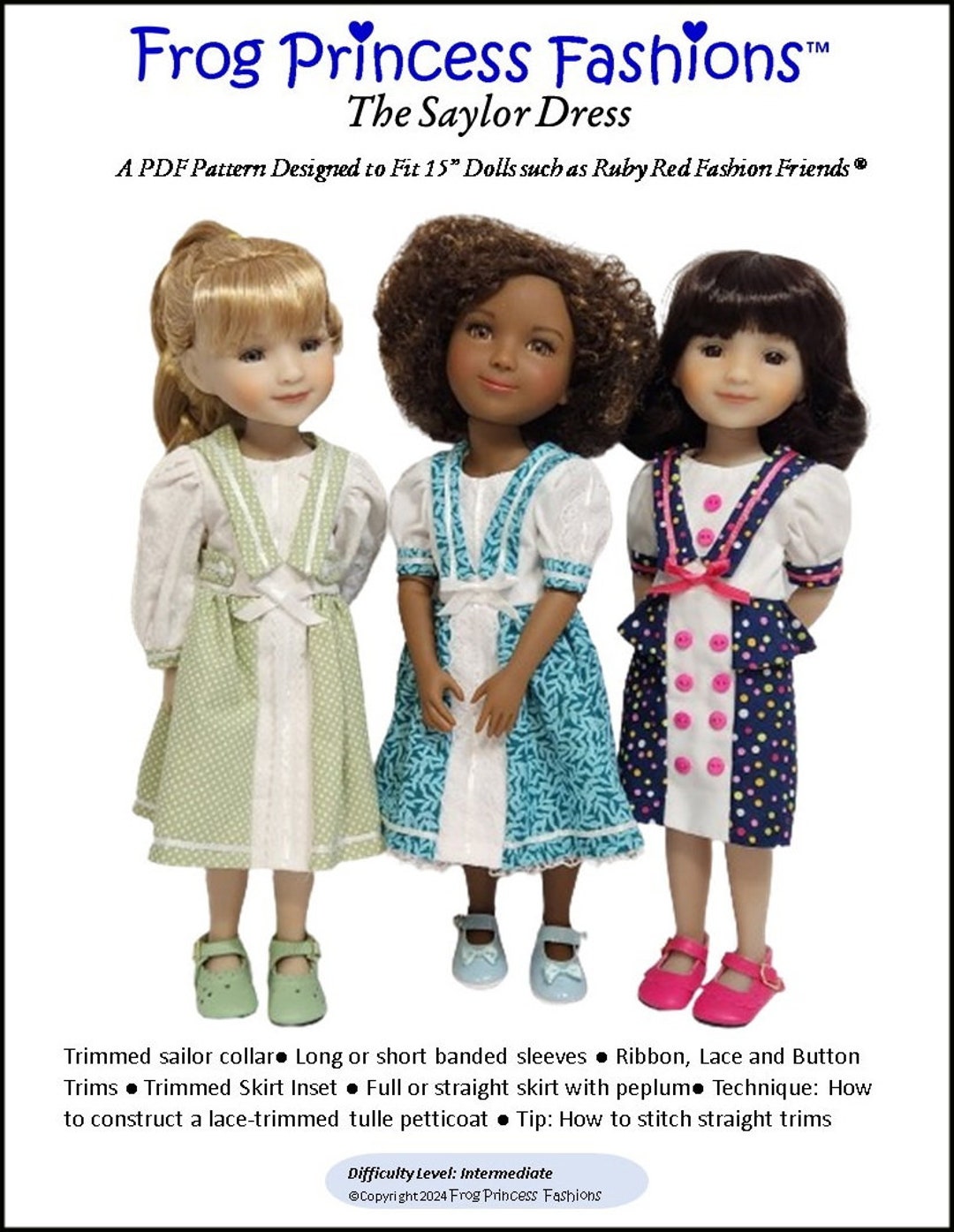 The Saylor Dress 15 Inch Doll Clothes Pattern for 15" Ruby Red Fashion ...